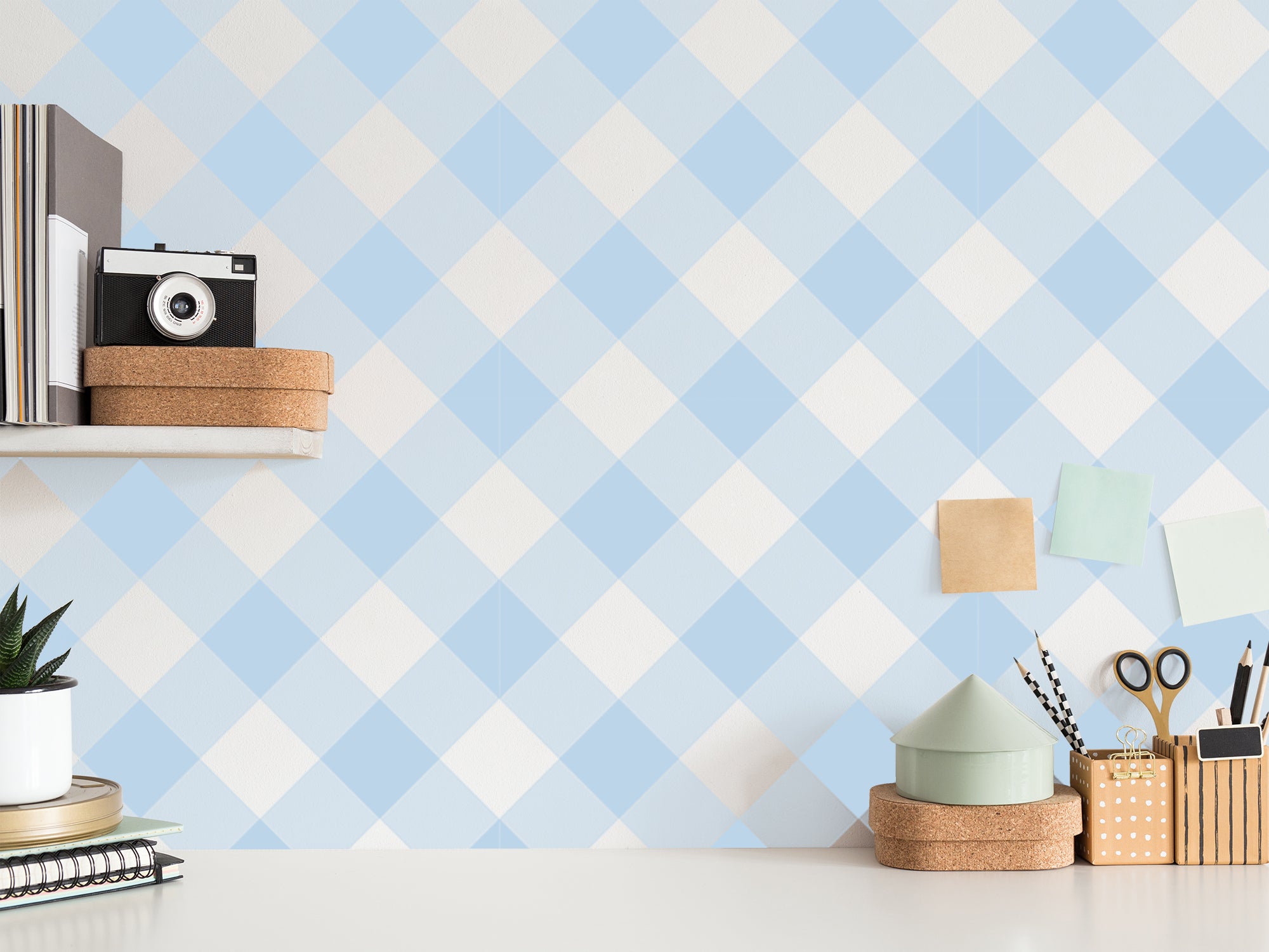 Pastel Baby Blue Gingham Check Plaid Wallpaper | Peel&Paper – Peel & Paper